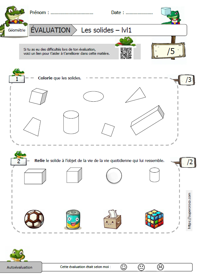 Évaluation - Les solides - lvl1 - SuperCroco