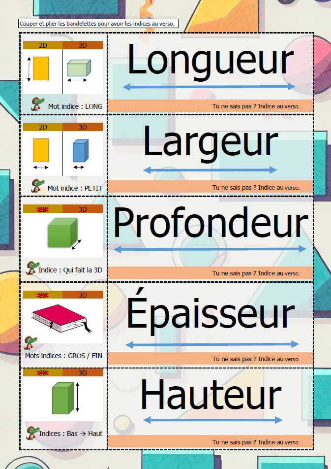 Jeu - Vocabulaire lié aux dimensions - SuperCroco