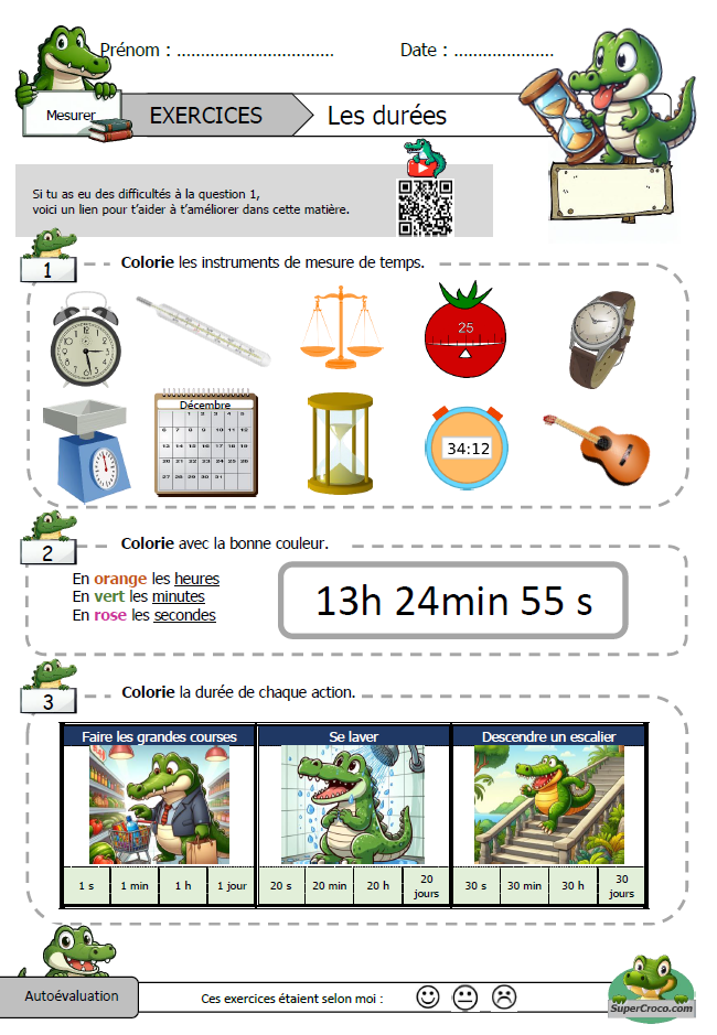 Les durées - Exercices - SuperCroco