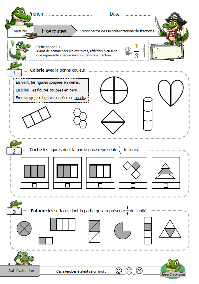 Reconnaitre des représentations de fractions - Exercices - SuperCroco