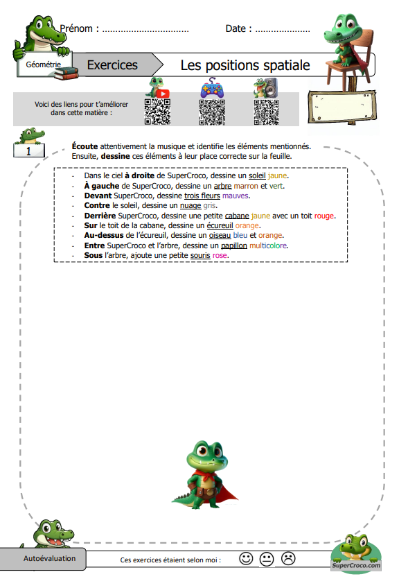 Les positions spatiale - Exercices