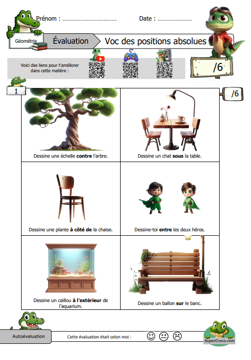 Vocabulaire des positions absolues - Évaluation