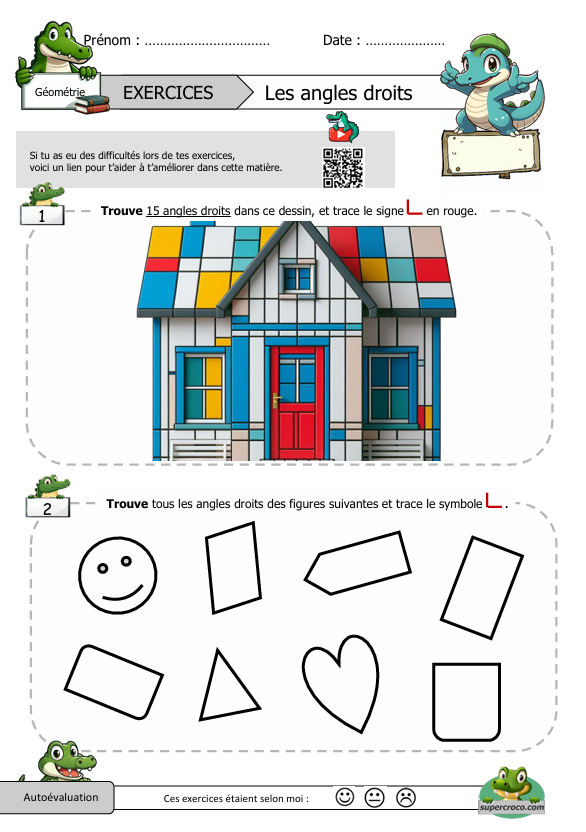 Les angles droits - Exercices - SuperCroco