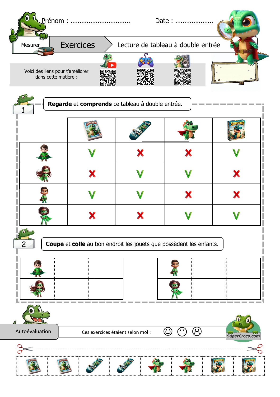 Lecture de tableau à double entrée - SuperCroco